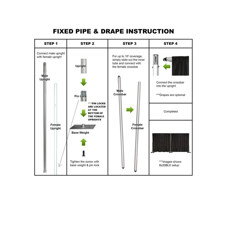 VIP Crowd Control 8’ H x 10’ W Step & Repeat Pipe & Drape Set Framework Only with Fixed Upright ...